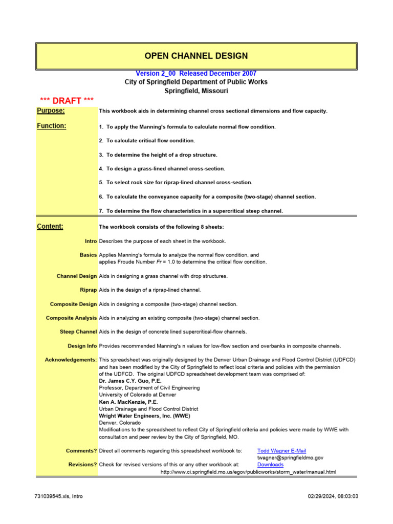 Open Channel Design Workbook | PDF | Chemical Engineering | Civil ...