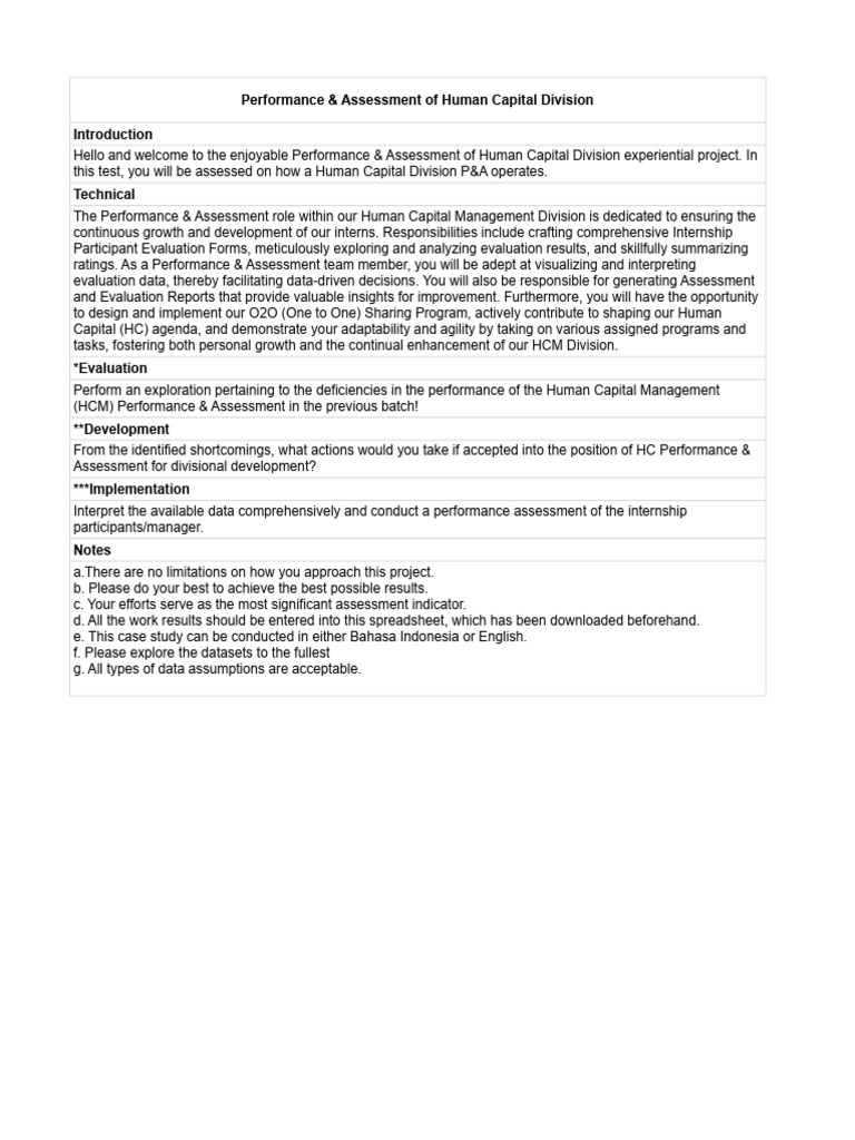 Experiential Project - Performance & Assessment of Human Capital ...