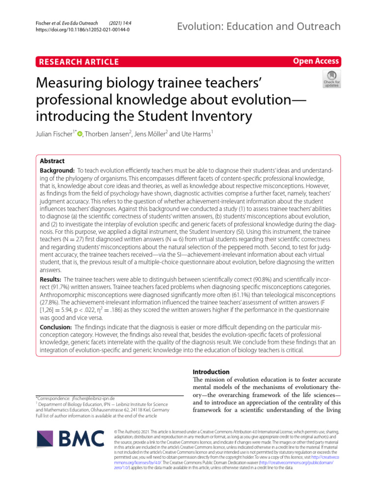 Measuring Biology Trainee Teachers' Professional Knowledge About Evolution - Introducing The ...