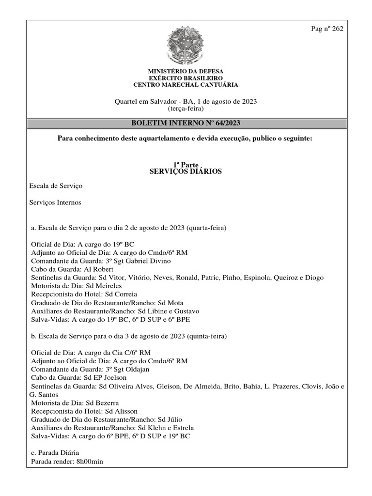 2023-08-01 O 064 Boletim Interno | PDF | Conscrição | Ciência militar