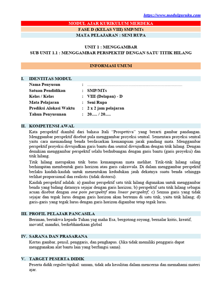 Menggambar Perspektif Satu Titik Hilang | PDF | Metode & Bahan Ajar