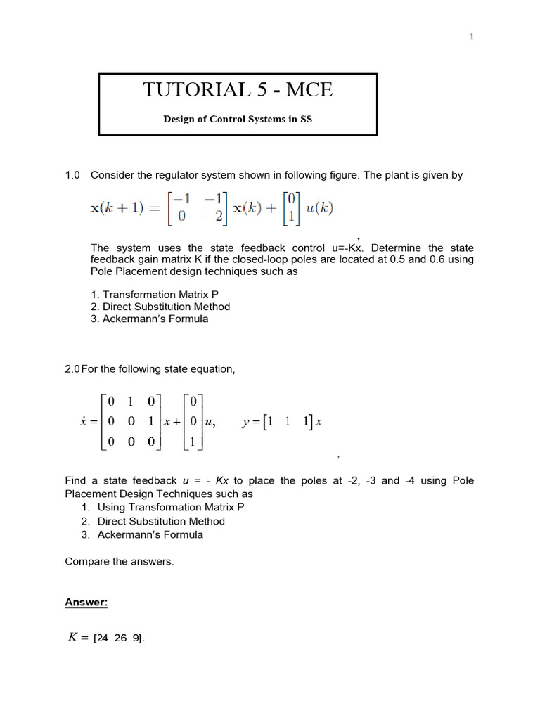 Tutorial 5 Answer q3 Microelectronic | PDF | Control Theory | Mechanics