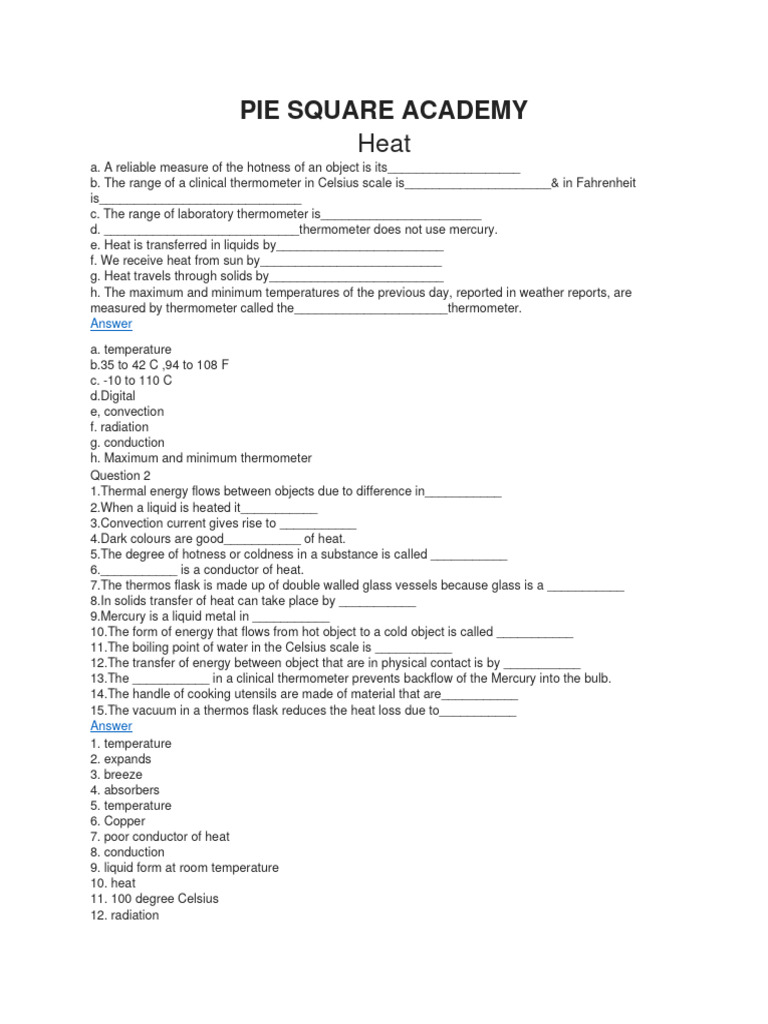 Heat Assignment Class 7 | PDF | Heat | Temperature