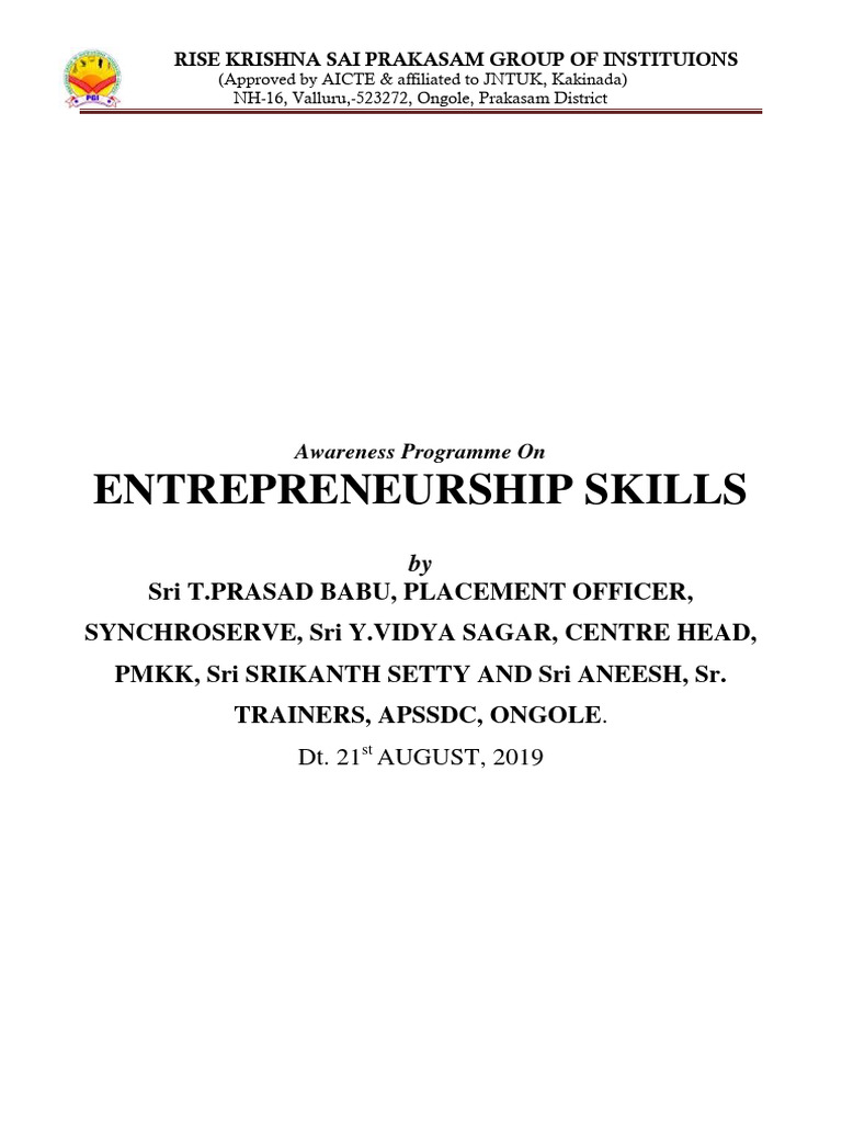 Entrepreneurship Skills Awareness Program | PDF