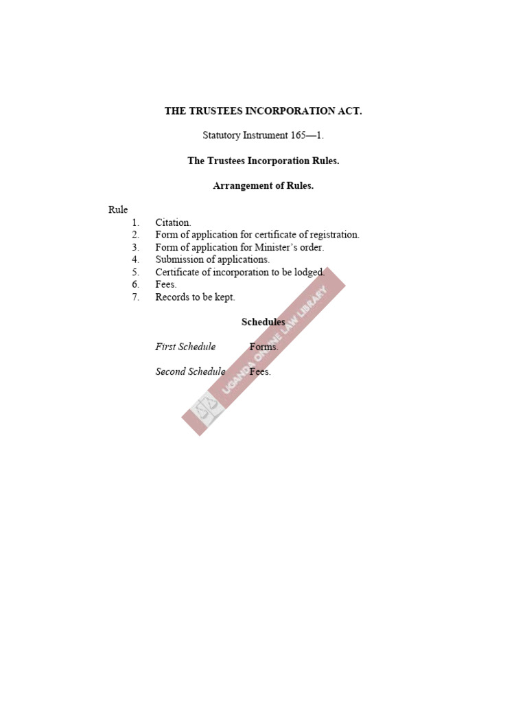 Trustees Incorporation Rules - SI - 165 - 1 | PDF | Seal (Emblem ...
