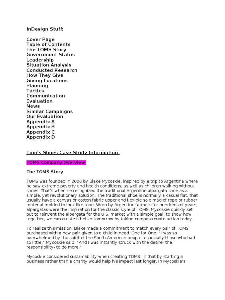 TOMS Case Study | PDF | Shoe | Business