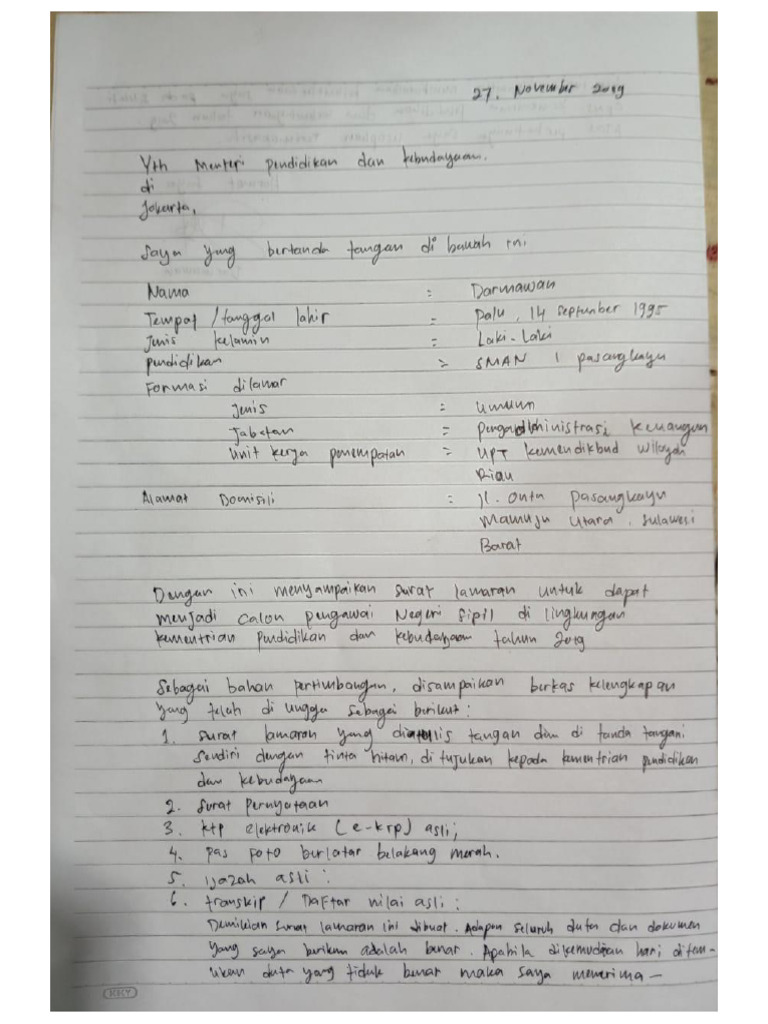 Surat Lamaran Wawan | PDF