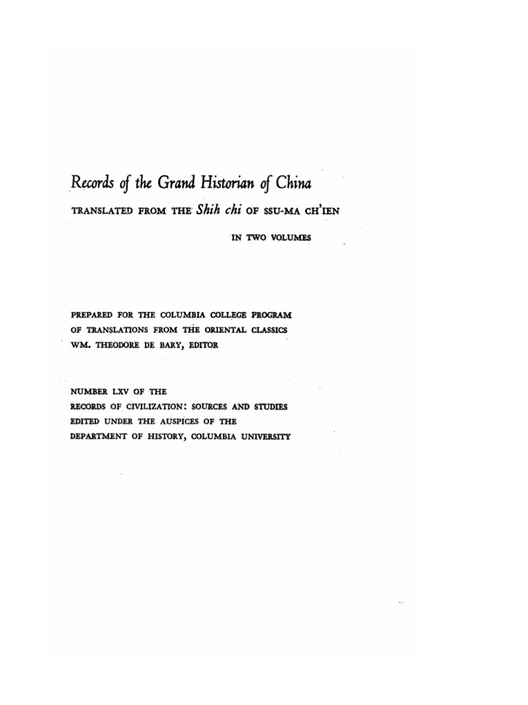 Records of The Grand Historian Han Dynasty I by Sima Qian Burton Watson ...