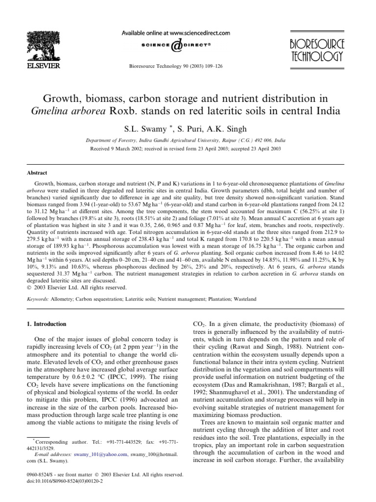 Gmelina arborea Growth and Carbon Storage | PDF | Soil | Errors And ...