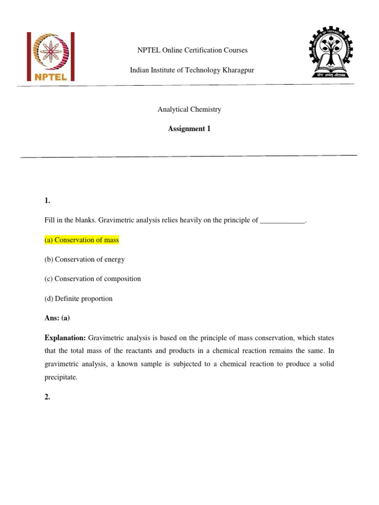 Analytical Chemistry'23 Assignment 1 | PDF | Analytical Chemistry | Chemistry