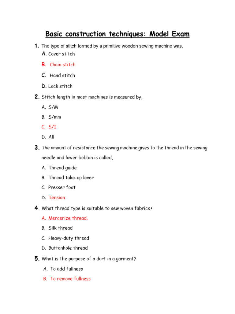 Basic Construction Techniques Questions | PDF | Seam (Sewing) | Sewing