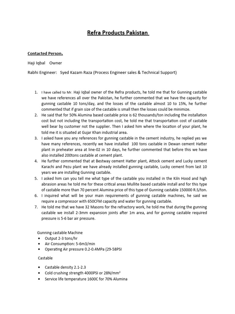 Gunning Castable Refra | PDF | Refractory | Cement