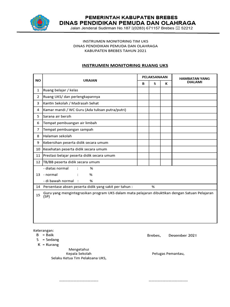 Instrumen Monev UKS | PDF