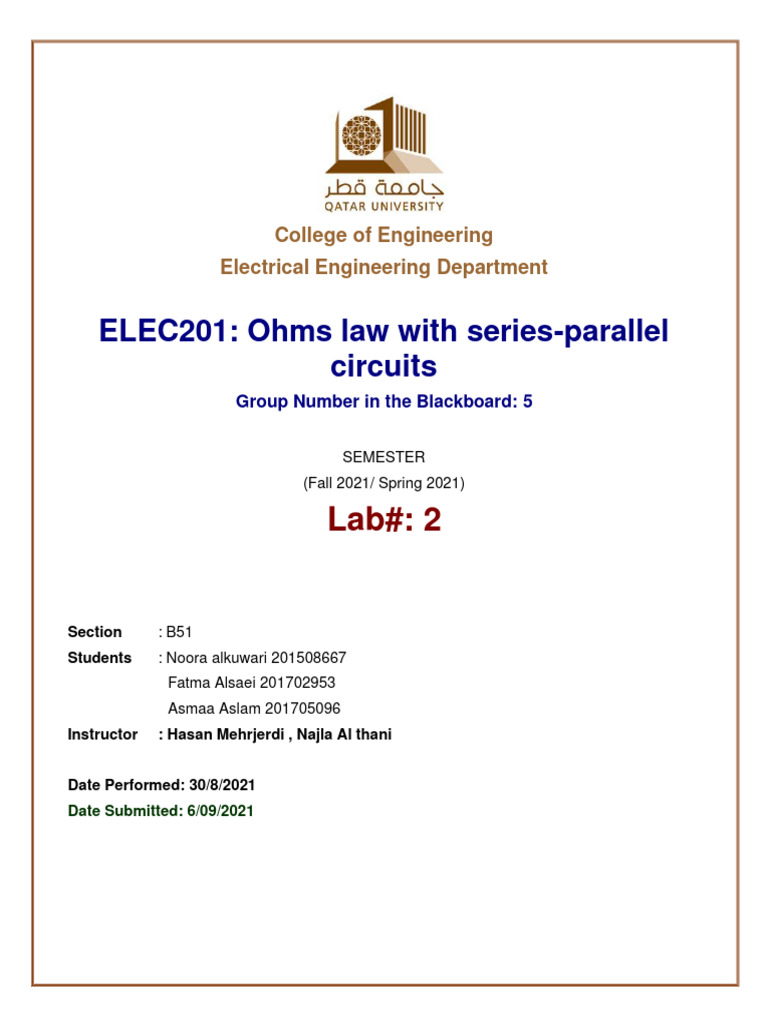 Ohm's Law in Series-Parallel Circuits Lab | PDF | Series And Parallel ...