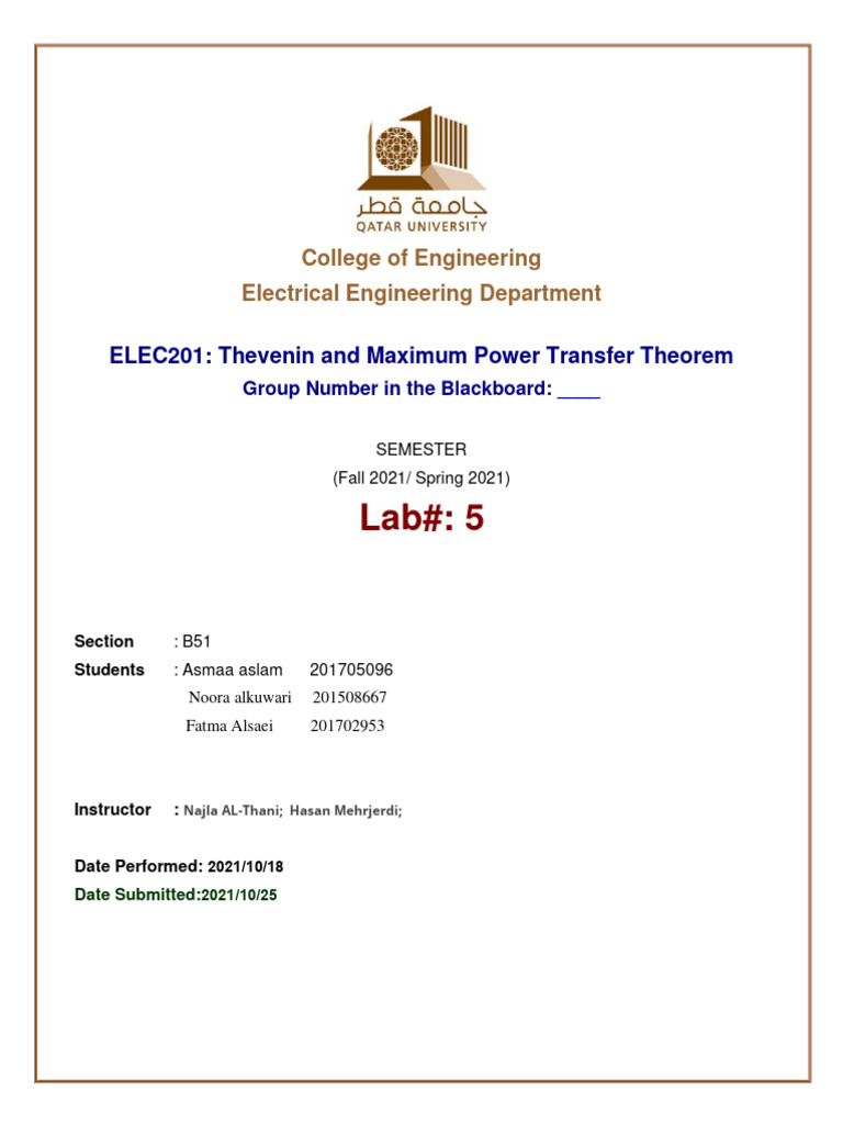 Lab Report 5 Max Power and Thevenin | PDF | Materials Science | Electronic Circuits