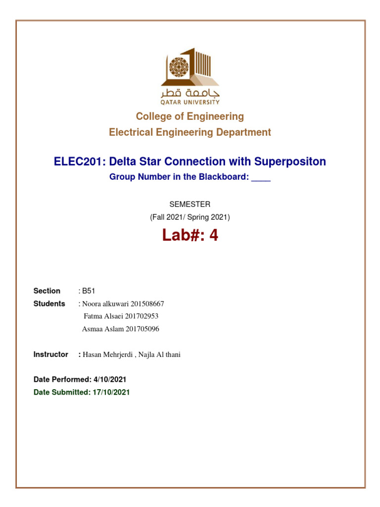 Lab Report 4 Delta Star Circuits | PDF | Electrical Network | Electronics
