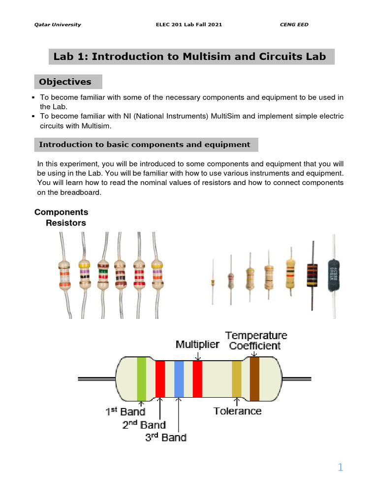 201 Lab1 FL2021 | PDF | Electrical Network | Resistor