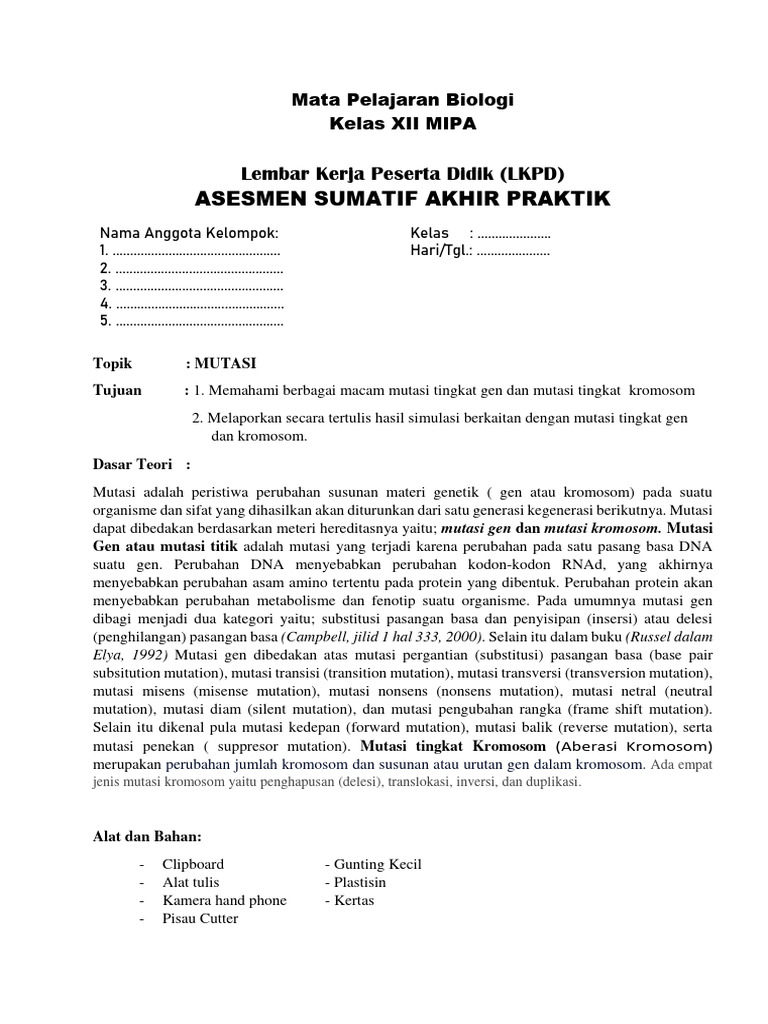 LKPD Praktik Mutasi (Bio Xii) . | PDF