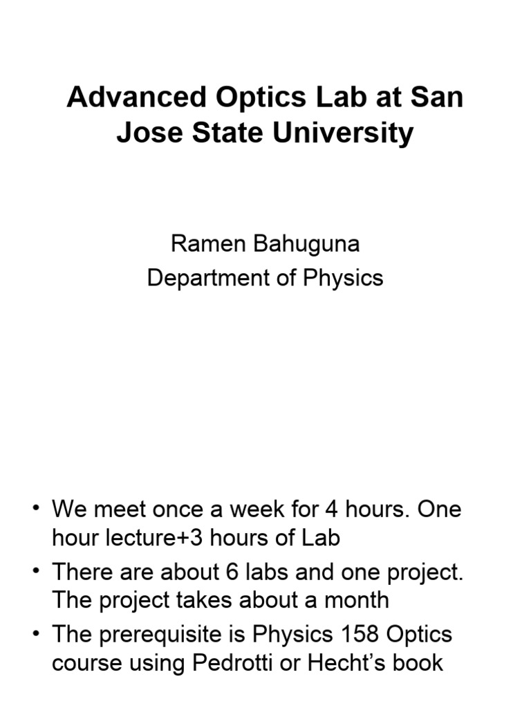 Advanced Optics Lab at SJSU | PDF | Interferometry | Holography