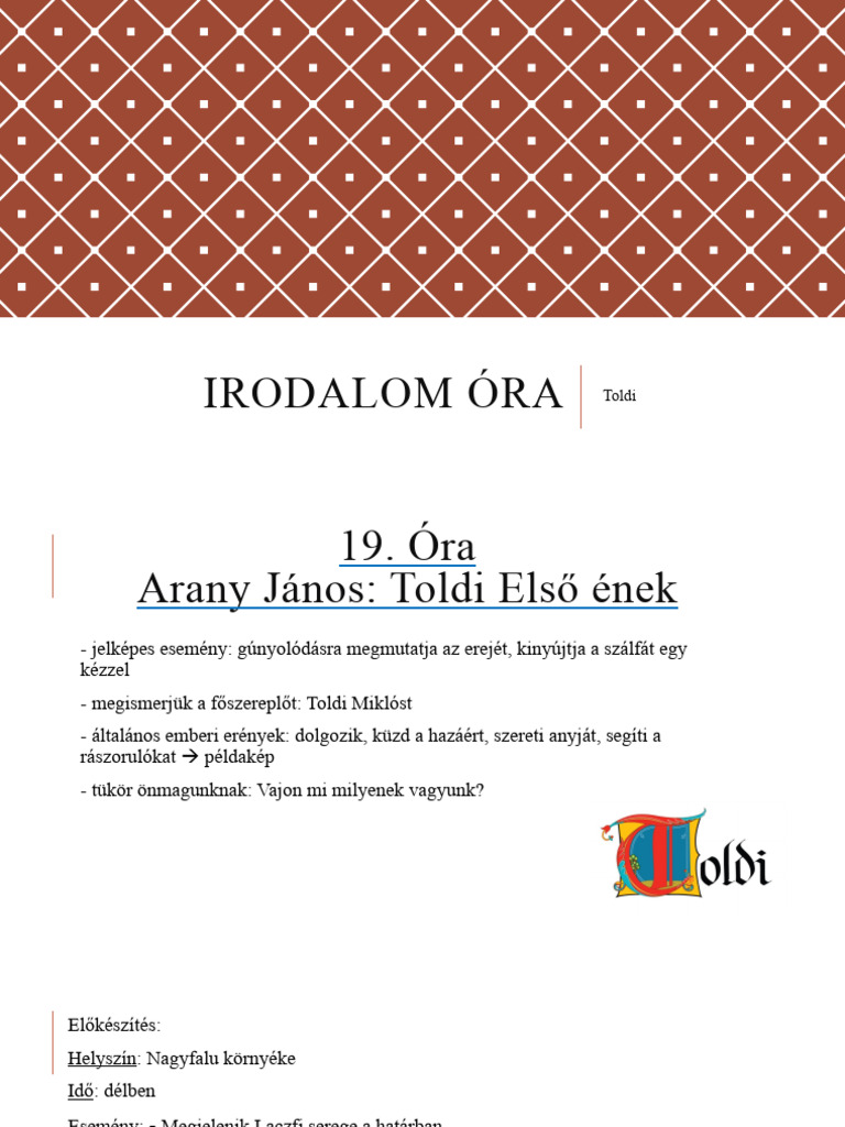 Irodalom Óra - Toldi 1 | PDF
