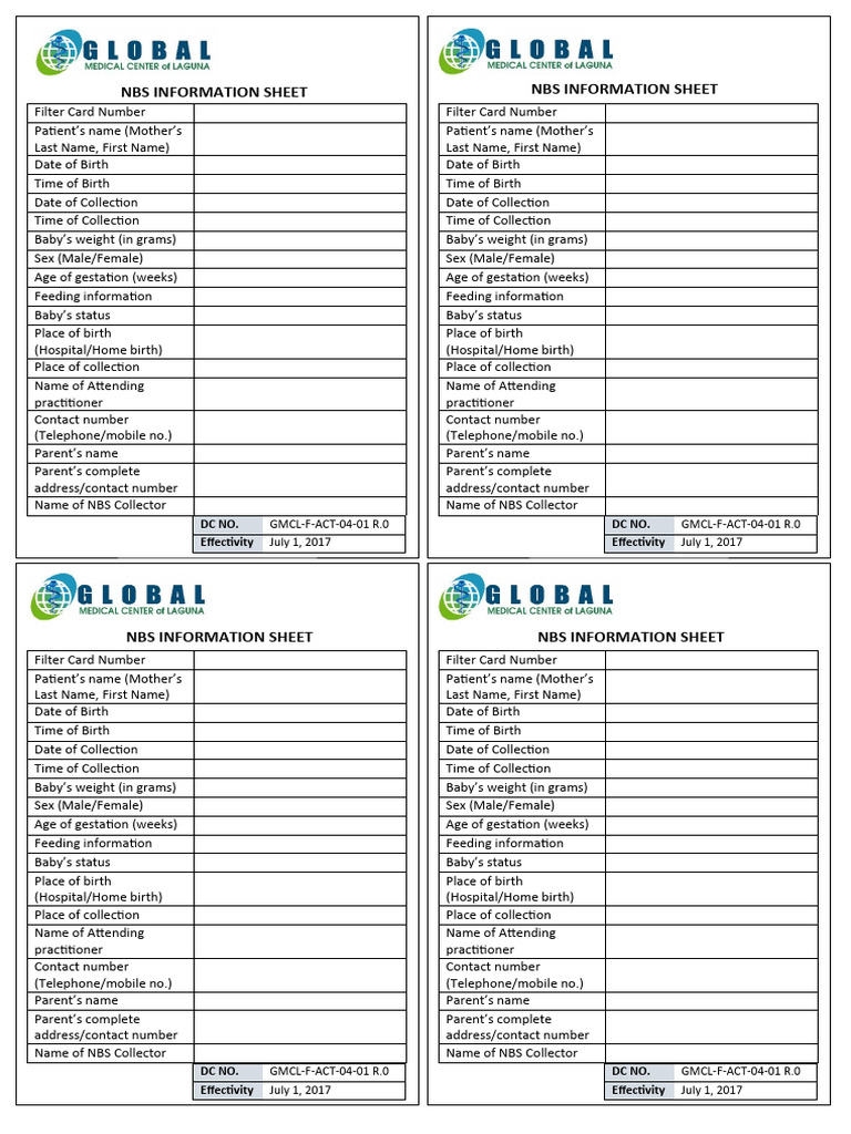 NBS Information Sheet | PDF | Maternal Health | Childhood