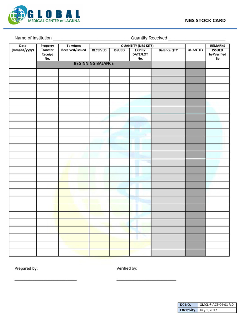 NBS Stock Card | PDF