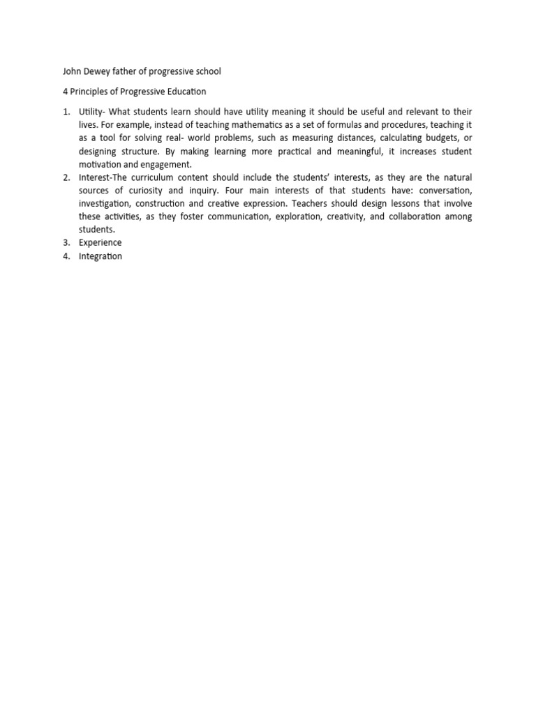 4 Principles of Progressive Education | PDF