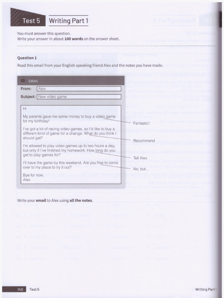 PET - B1 Preliminary For School Trainer - Test 2 Writing Email | PDF