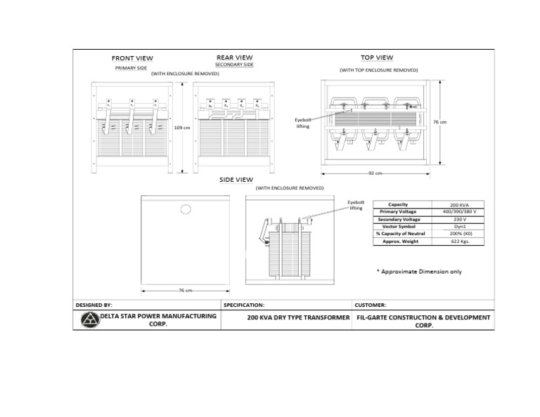 200kVA Transformer Shopdrawing | PDF | Electrical Engineering | Electricity