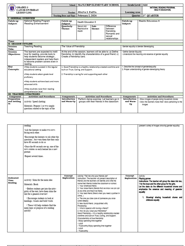 Mapeh 5&6 Catch Up LP | PDF | Friendship | Health Education