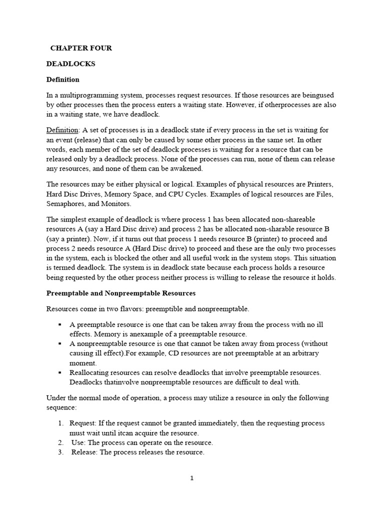 Chapter Four Deadlocks | PDF | Computer File | Process (Computing)