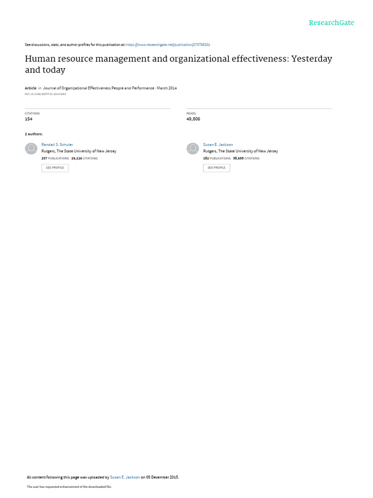 Human Resource Management Effectiveness Yesterday and Today | PDF | Human Resource Management ...