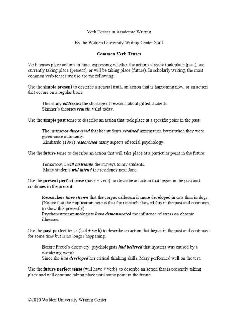 Verb Tenses in Academic Writing Guide | PDF | Grammatical Tense ...