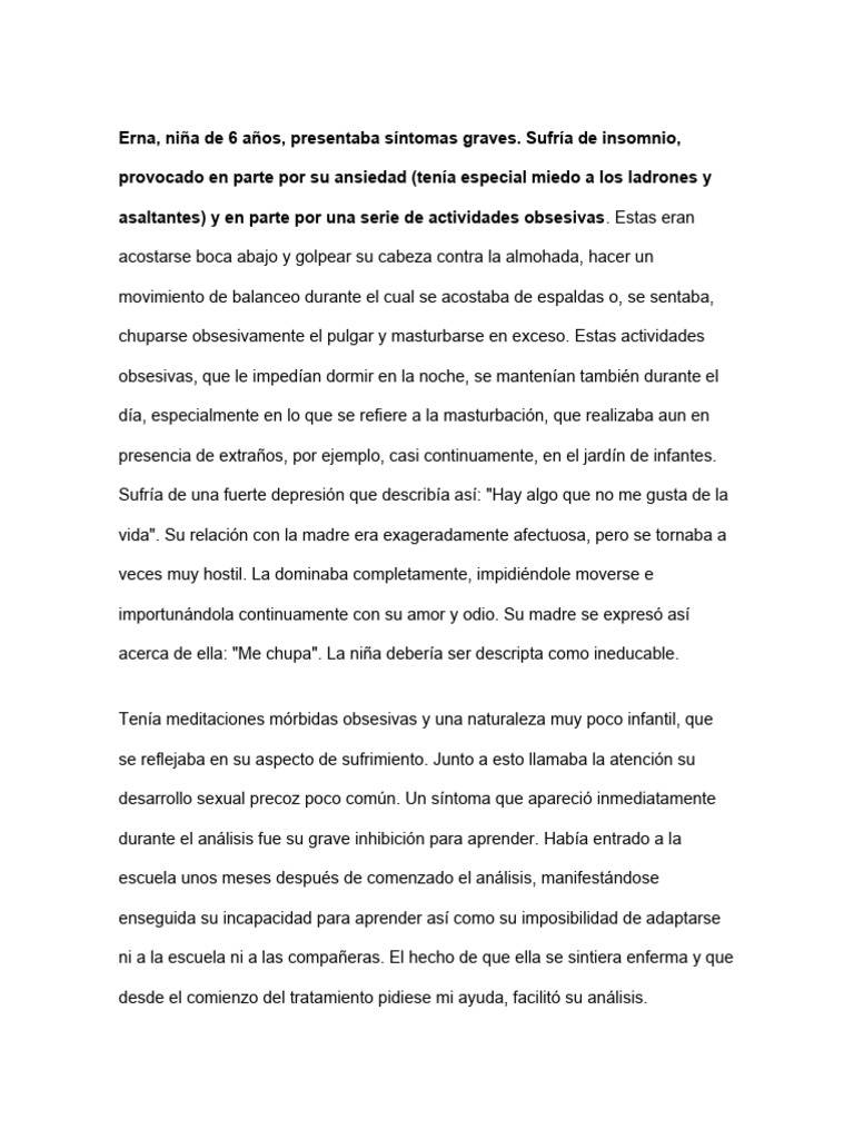 Caso Erna - Melanie Klein | PDF | Masturbación