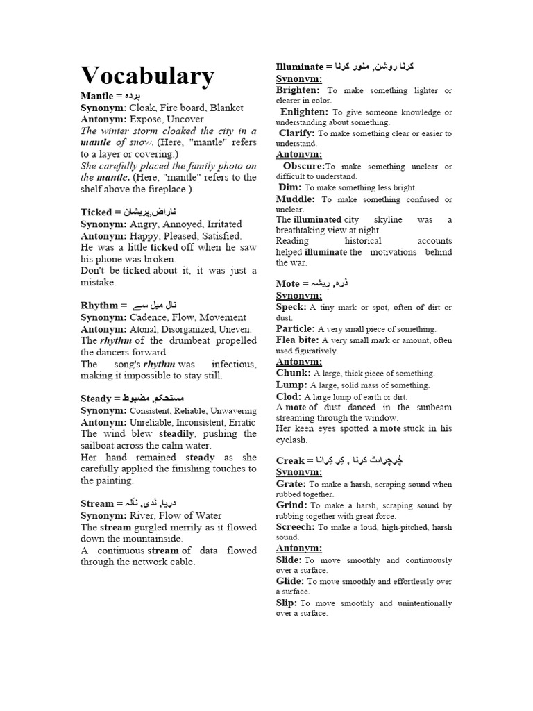 Vocabulary Synonyms and Antonyms Guide | PDF | Poetry