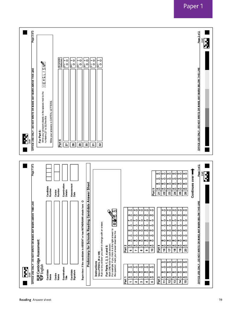 Answer Sheet B1 Preliminary | PDF