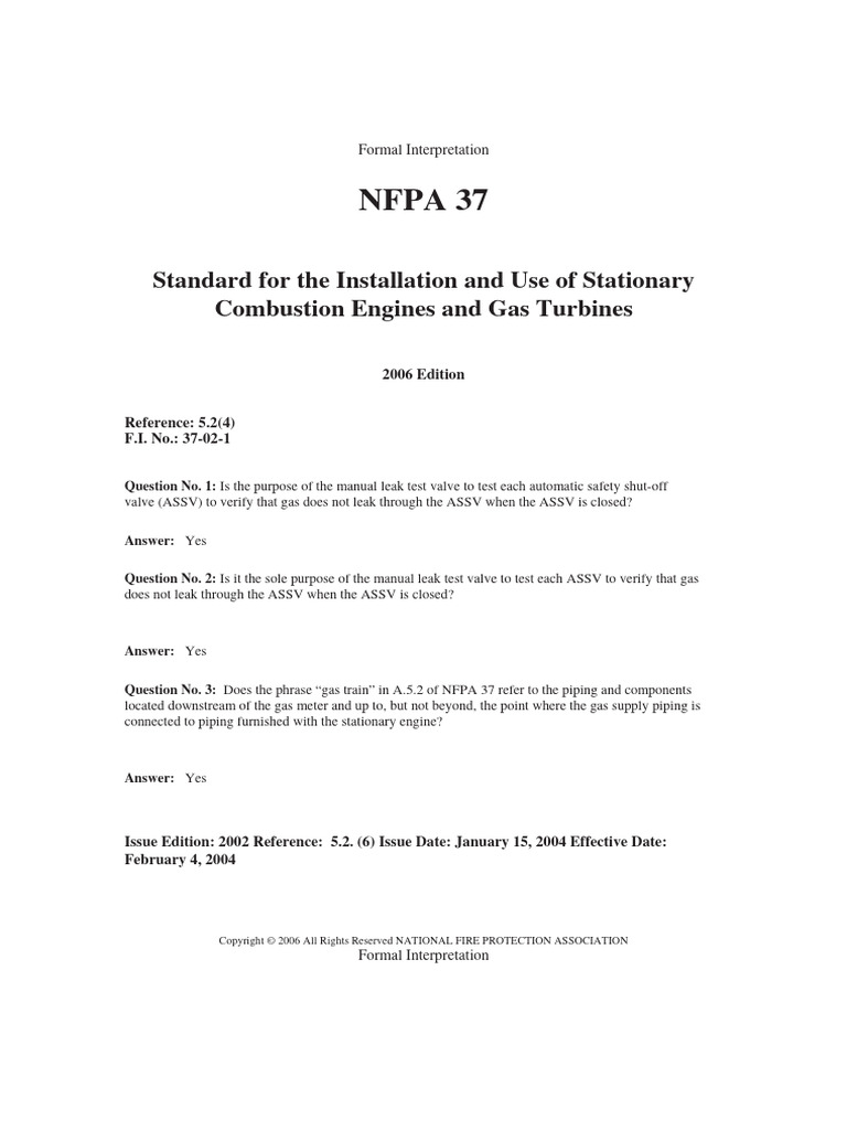 Nfpa 37 | PDF | Valve | Engines