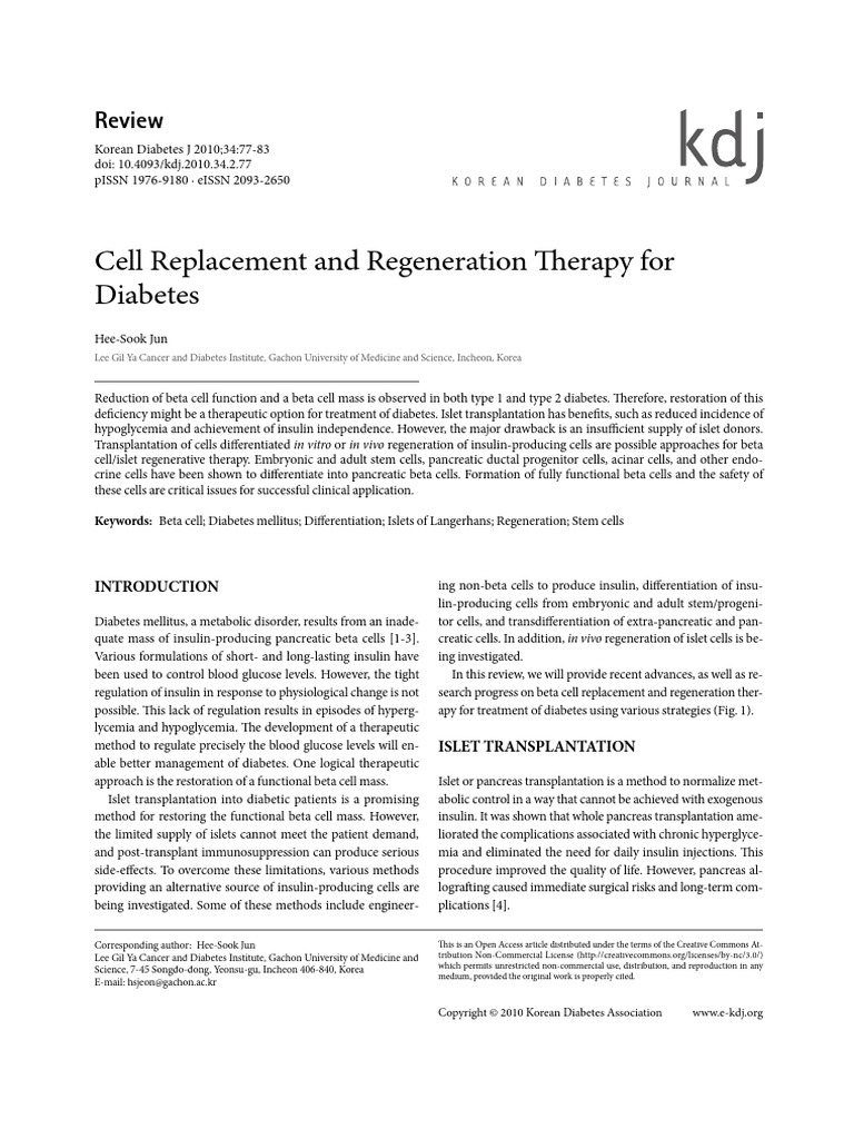 Cell Replacement For Type 2 Diabetes | PDF | Insulin | Pancreas