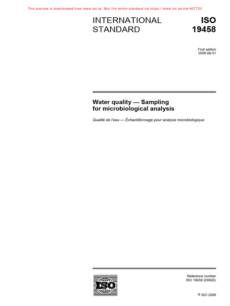 ISO - 19458 - 2006 - EN - Samplign Microbiolgy | PDF | International ...