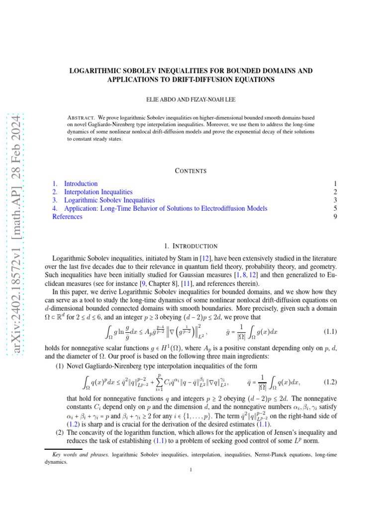 Interpolation Inequalities 3. Logarithmic Sobolev Inequalities 4. Application: Long-Time ...