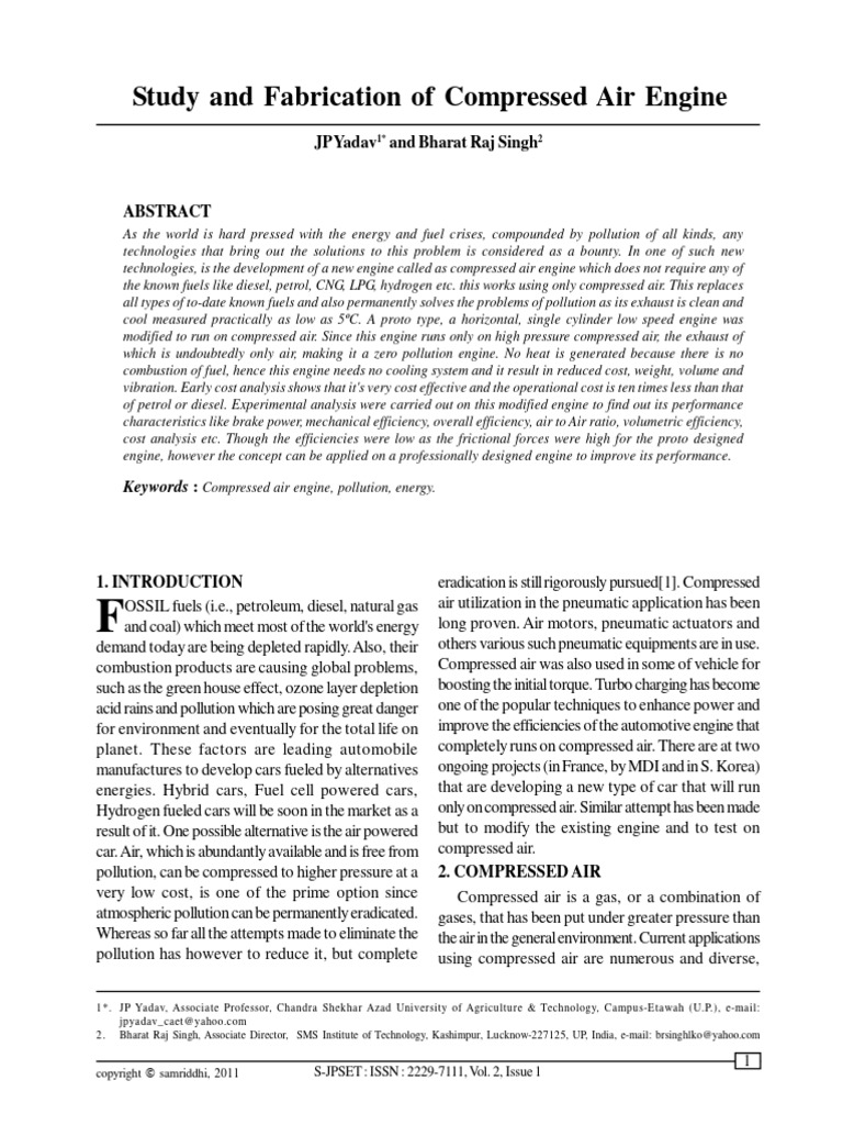 Study and Fabrication of Compressed Air | PDF | Engines | Diesel Engine