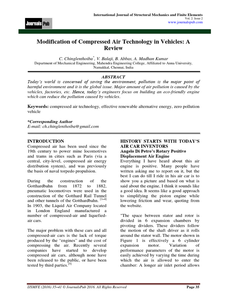 Modification of Compressed Air Technology in Vehicles: A Review | PDF ...