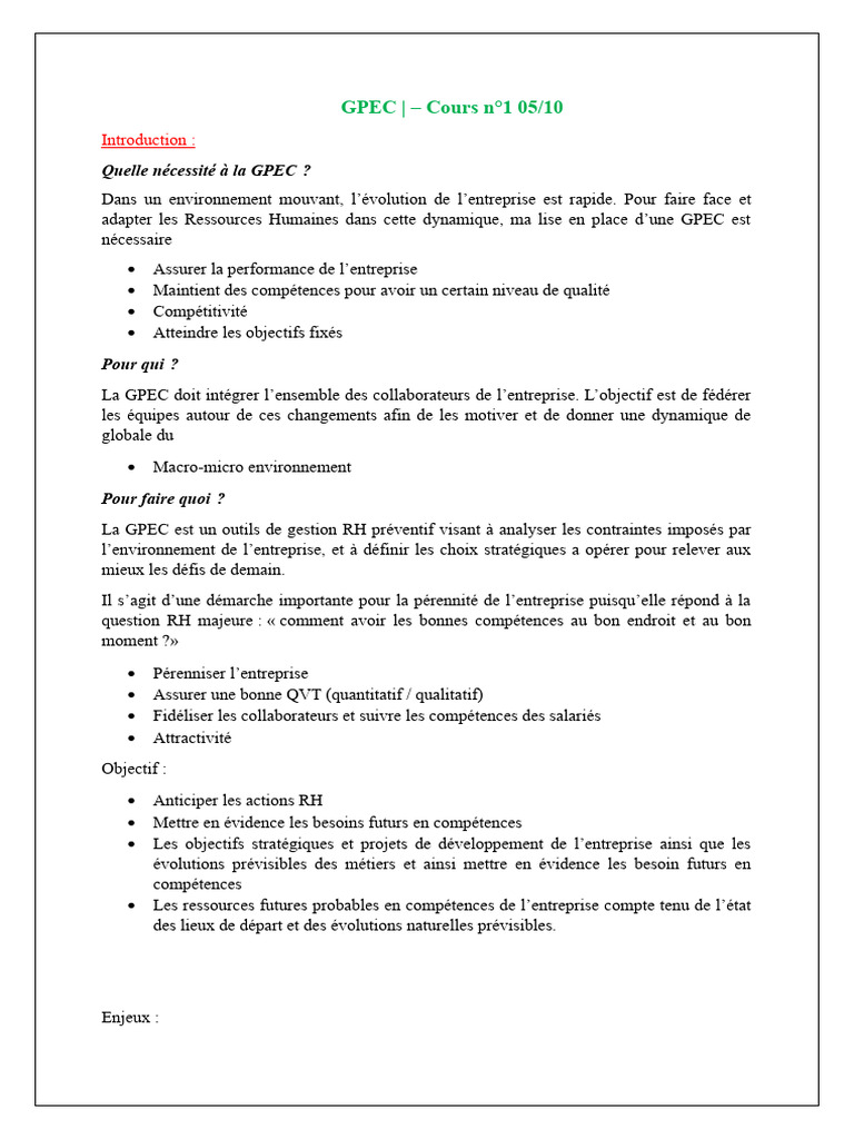 Gpec - Cours | PDF | Gestion des ressources humaines | Business