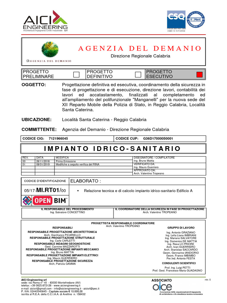 DRCAL - MI - RT01 01 Relazione Tecnica e Di Calcolo Impianto Idrico Sanitario Edificio A | PDF