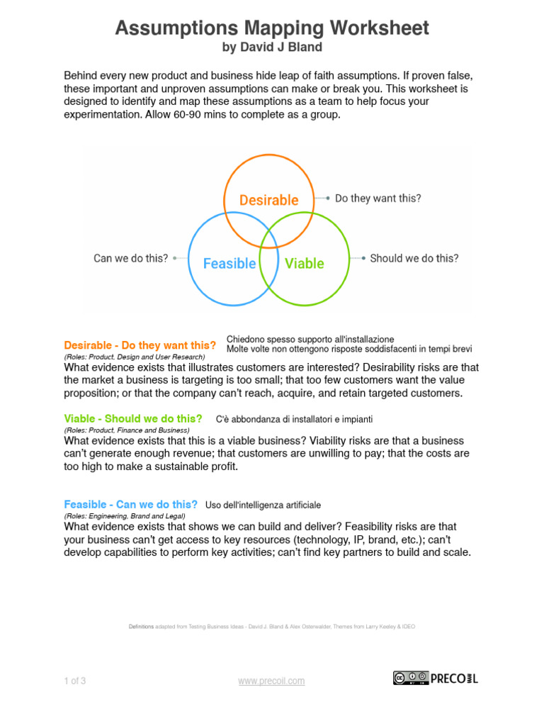 Assumptions Mapping Worksheet - Precoil v3.0 - Risposte | PDF