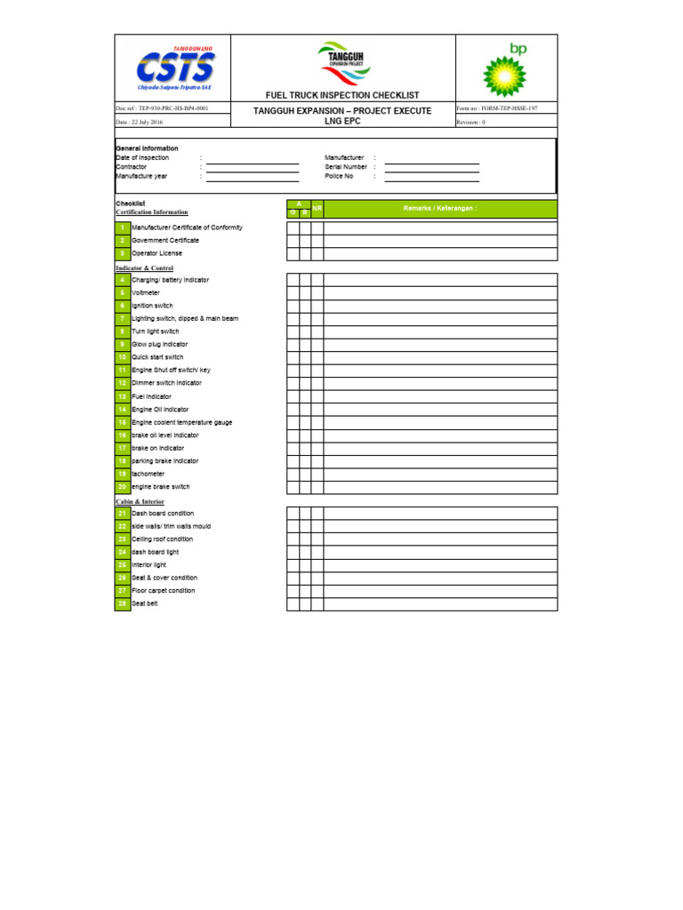 Checklist Fuel Truck | PDF | Clutch | Brake