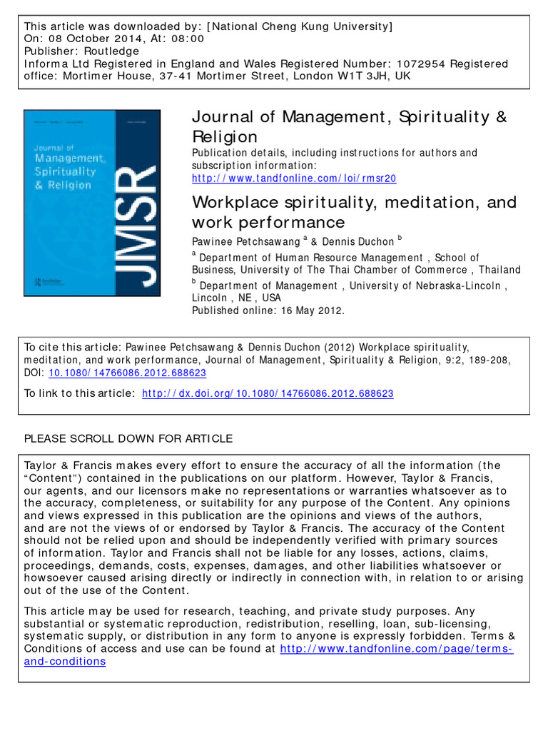 Workplace Spirituality and Performance Insights | PDF | Meditation ...