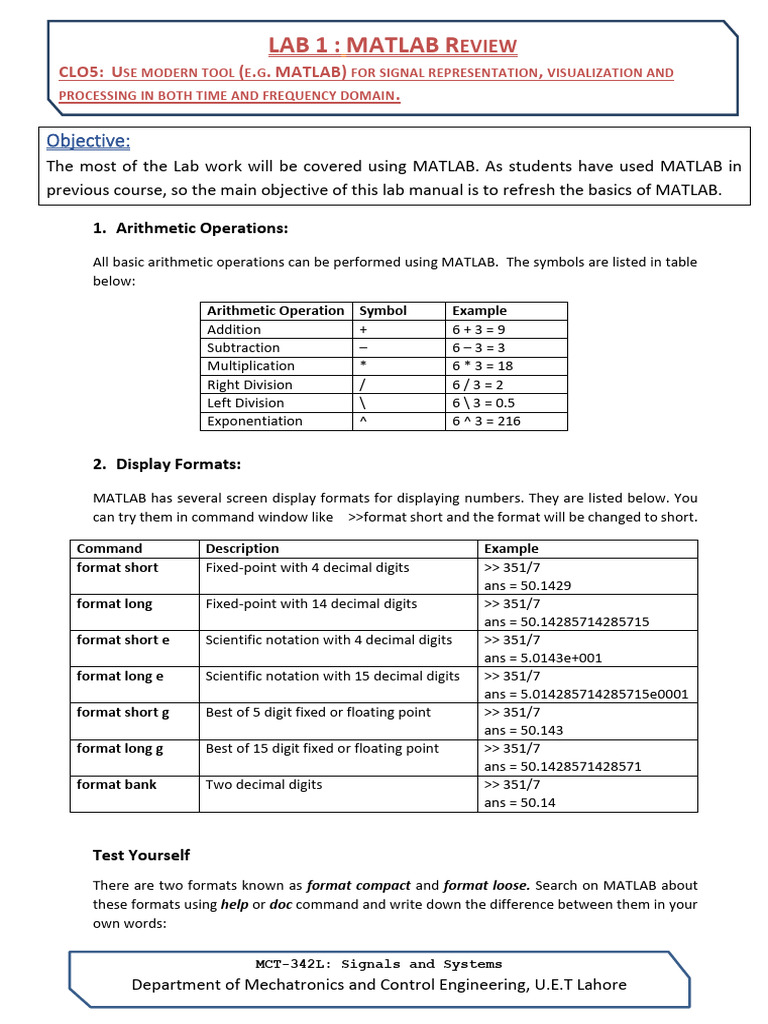 Lab 1 | PDF | Matrix (Mathematics) | Trigonometric Functions