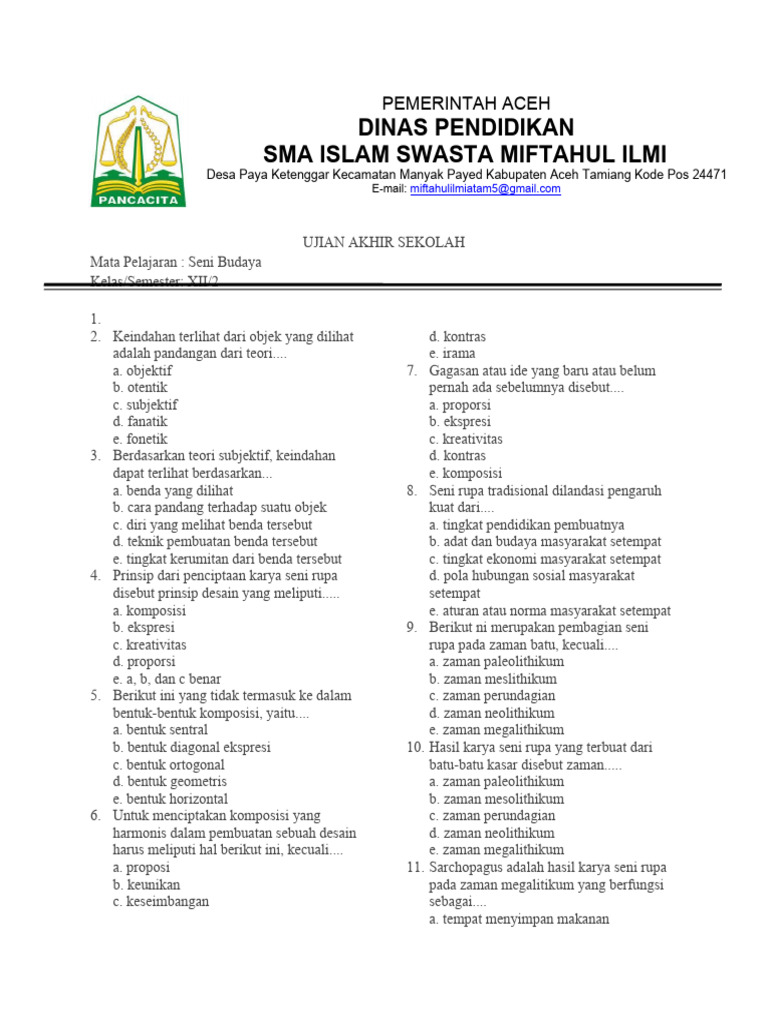 Soal UAS Seni Budaya | PDF | Ilmu Sosial | Seni