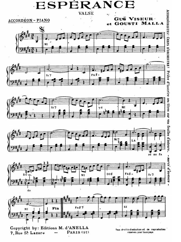 Sheets - Gus Viseur - Espérance (Valse) | PDF